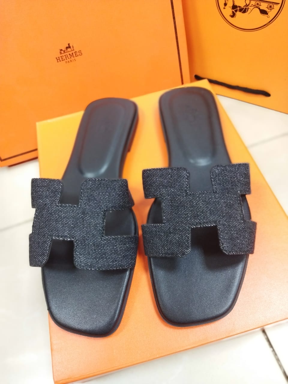 Triple Black Hermes-Inspired Slides - footgearmall